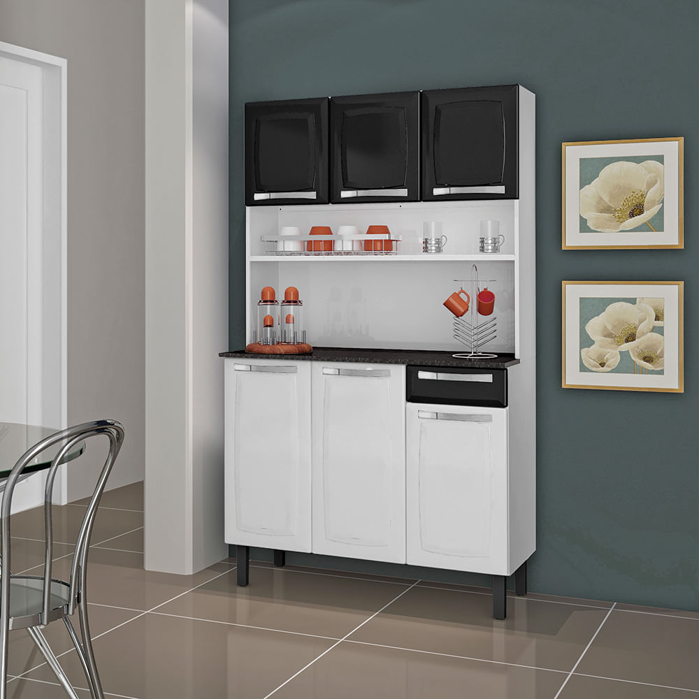 Kit de Cozinha Itatiaia Branco e Preto Rose